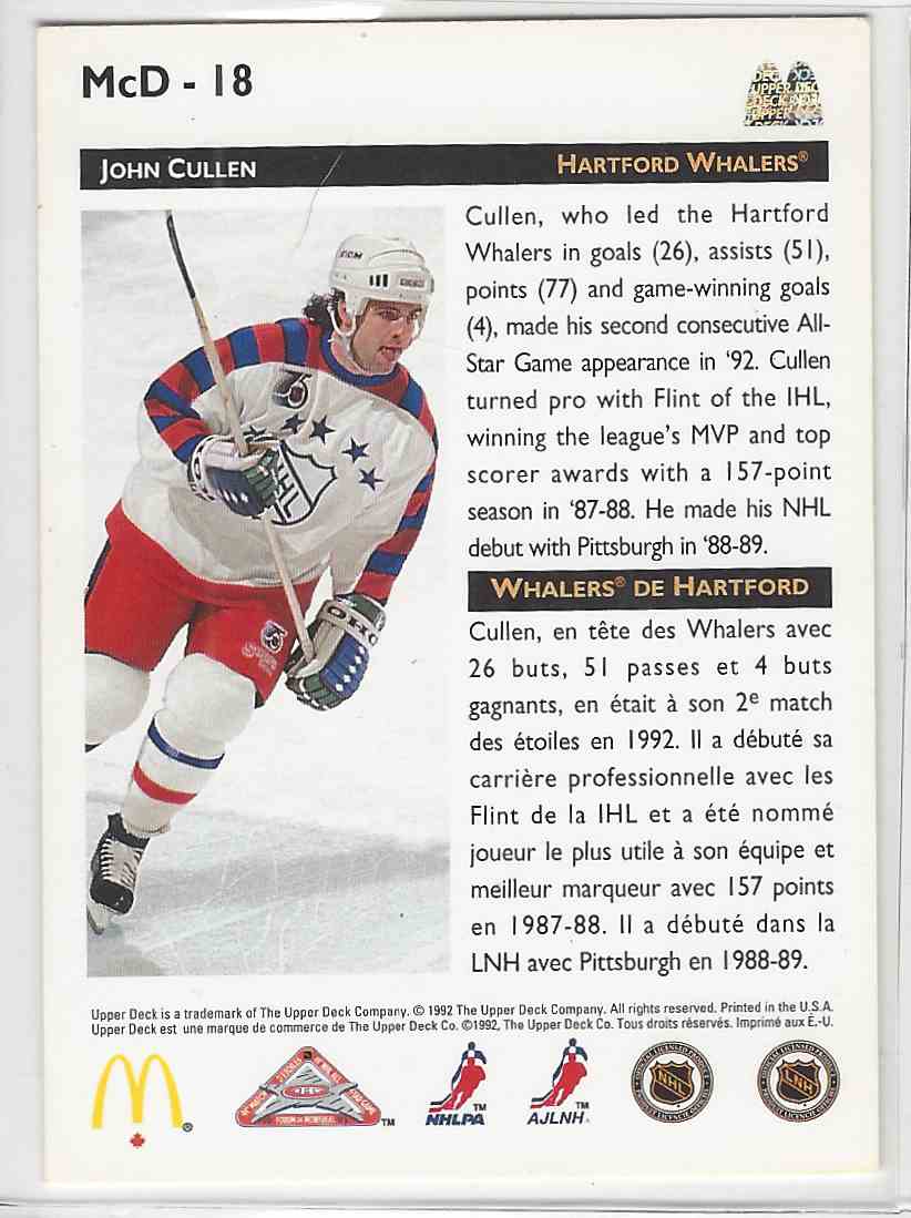 1992-93 Upper Deck Mcdonald's John Cullen #MCD-18 on Kronozio
