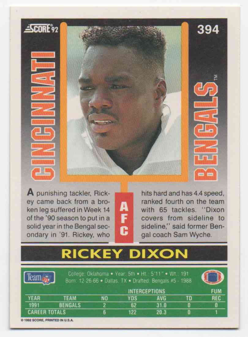 1992 Score Rickey Dixon #394 on Kronozio