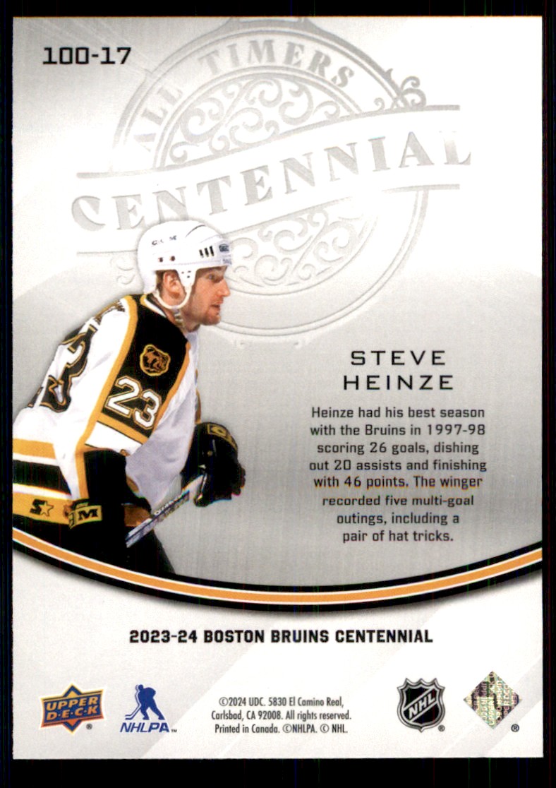 2023-24 Boston Bruins Centennial All-Timers Gold Steve Heinze #100-17 ...