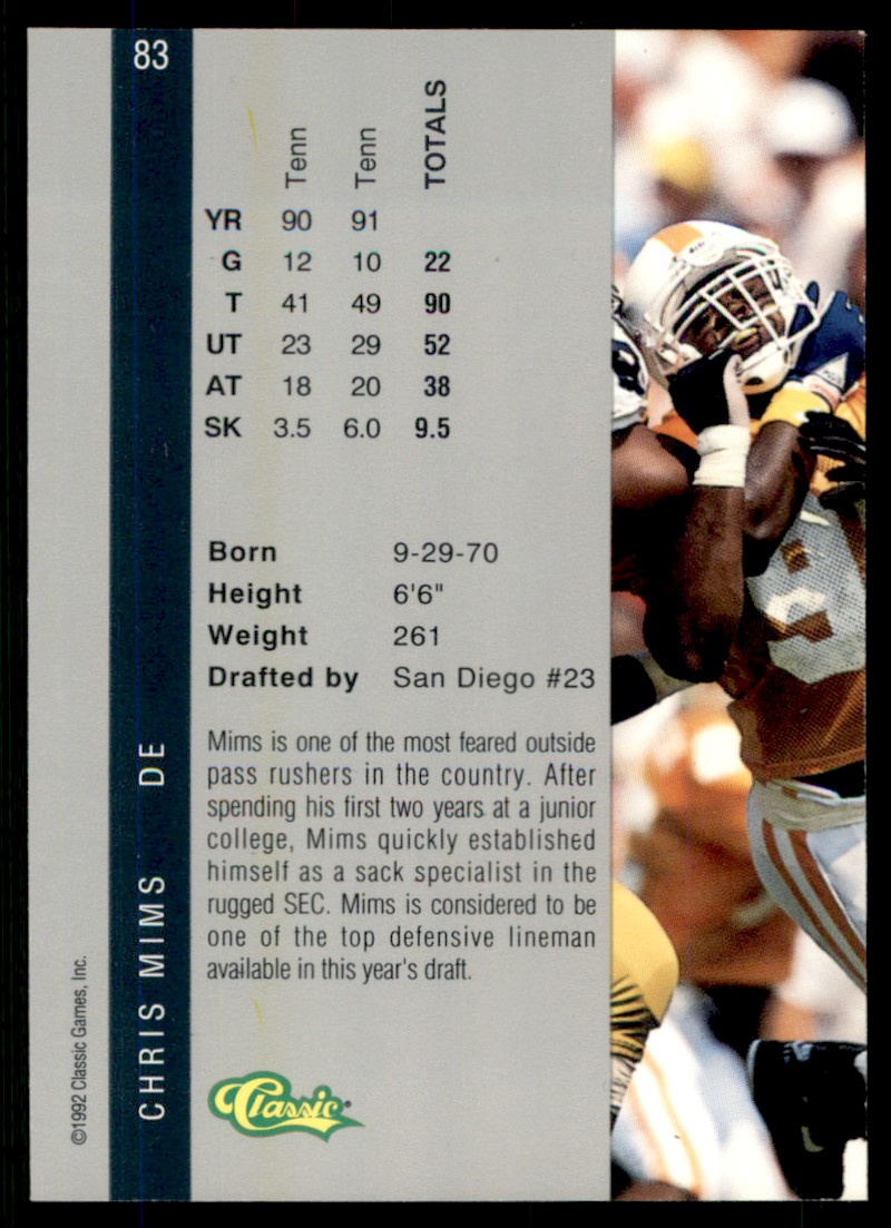 1992 Classic Four Sport Chris Mims #83 on Kronozio