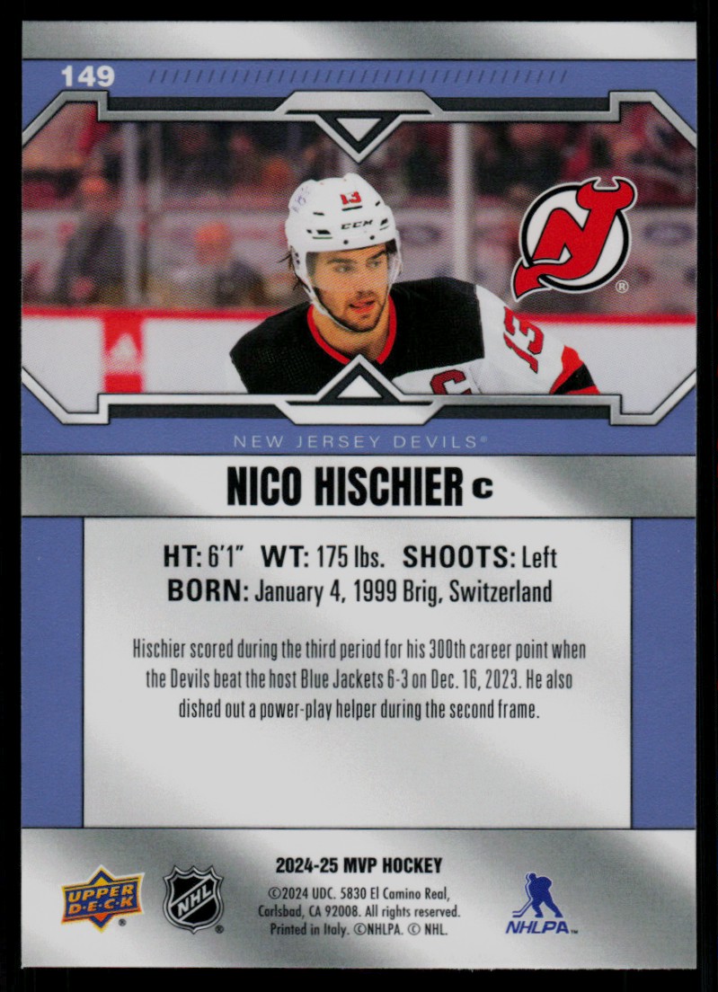 2024-25 Upper Deck MVP Nico Hischier #149 on Kronozio