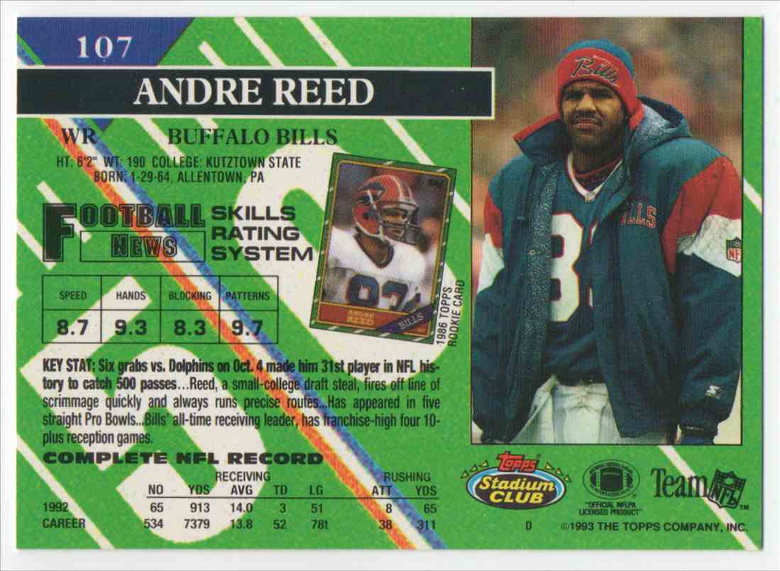 1993 Stadium Club Andre Reed #10 on Kronozio
