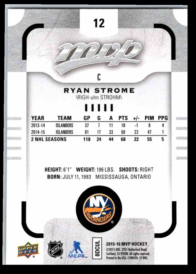2015-16 Upper Deck MVP Silver Script Ryan Strome #12 on Kronozio