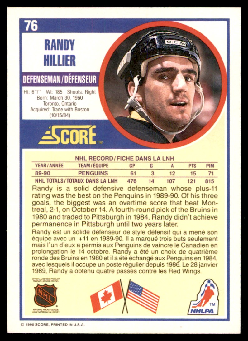 1990-91 Score Randy Hillier #76 on Kronozio