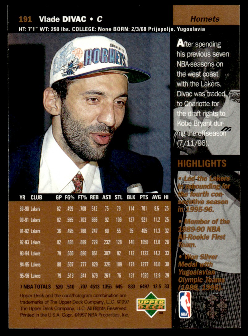 1996-97 Upper Deck Vlade Divac #191 on Kronozio