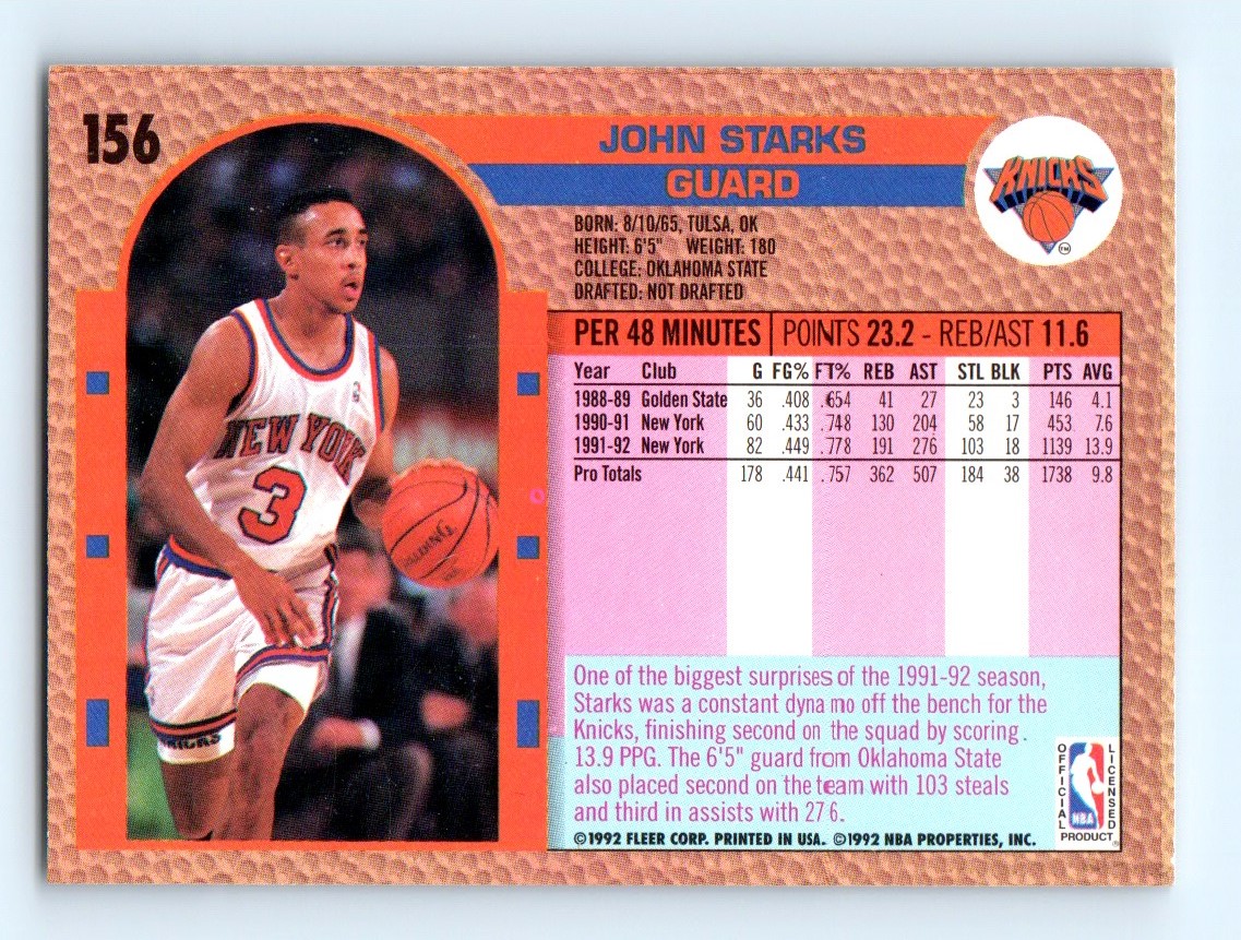 1992-93 FLEER JOHN STARKS #156 on Kronozio
