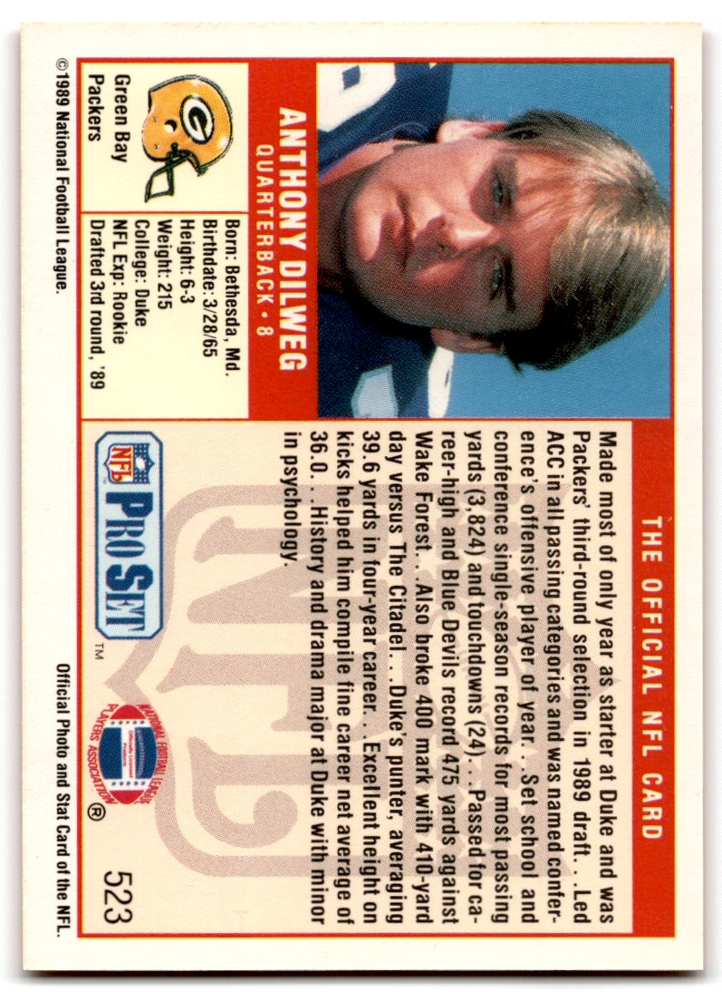 1989 Pro Set Anthony Dilweg #523 on Kronozio