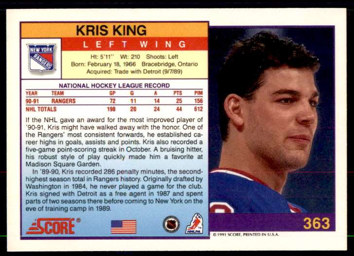 1991-92 Score American Kris King #363 on Kronozio