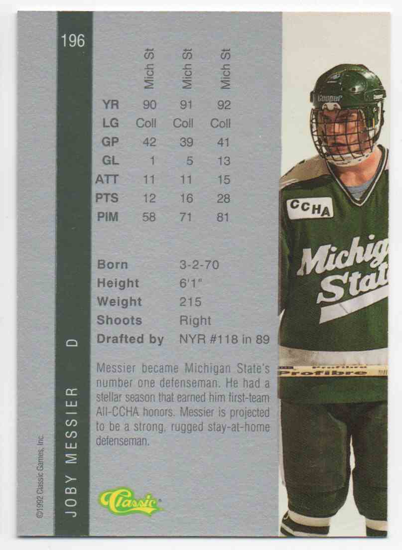 1992-93 Classic Four Sport Joby Messier #196 on Kronozio
