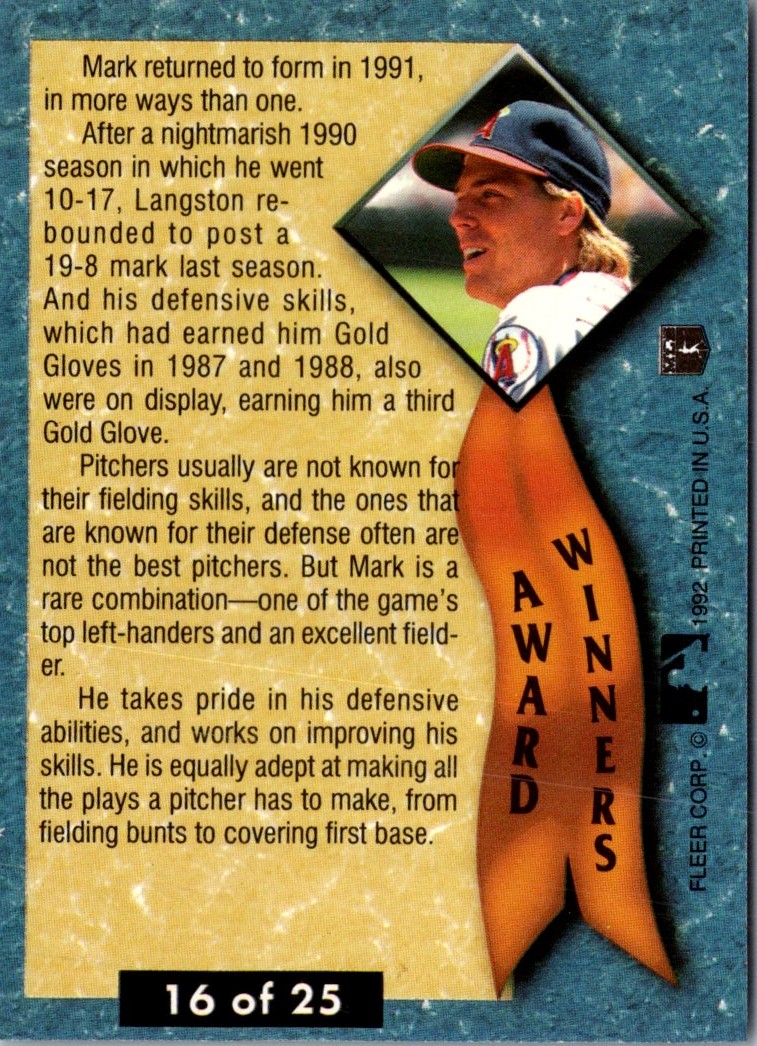 1992 Ultra Award Winners Mark Langston #16 on Kronozio