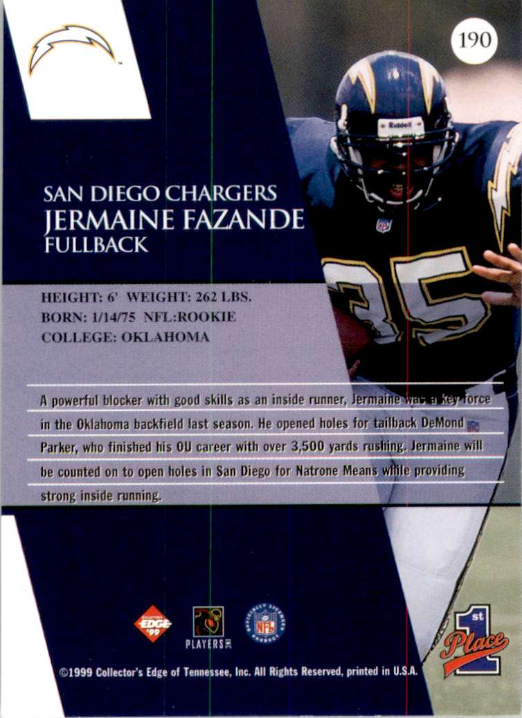1999 Collector's Edge First Place Football Cards Jermaine Fazande RC #190 on Kronozio