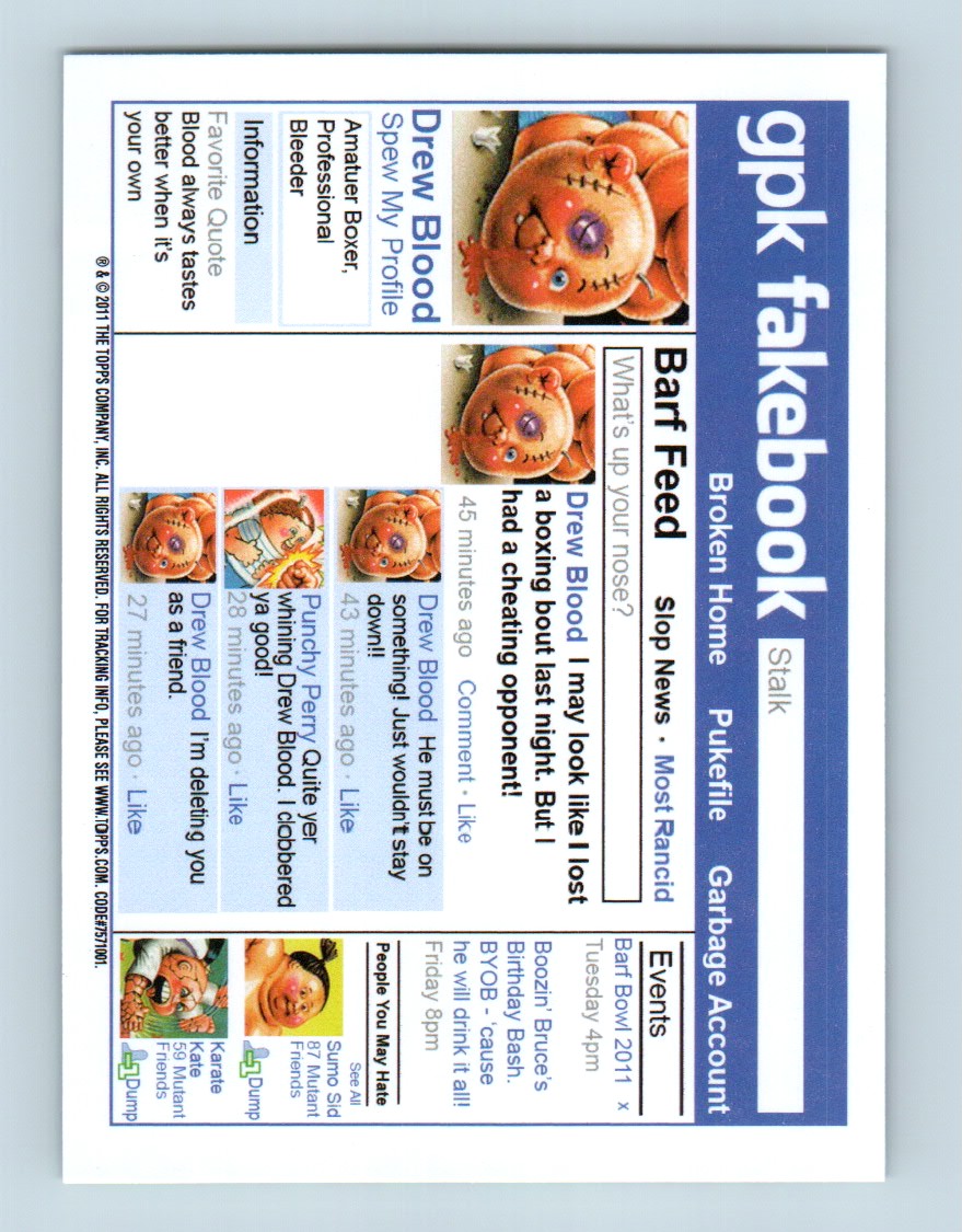 2011 Garbage Pail Kids Flashback GPK Pat Splat #15B on Kronozio