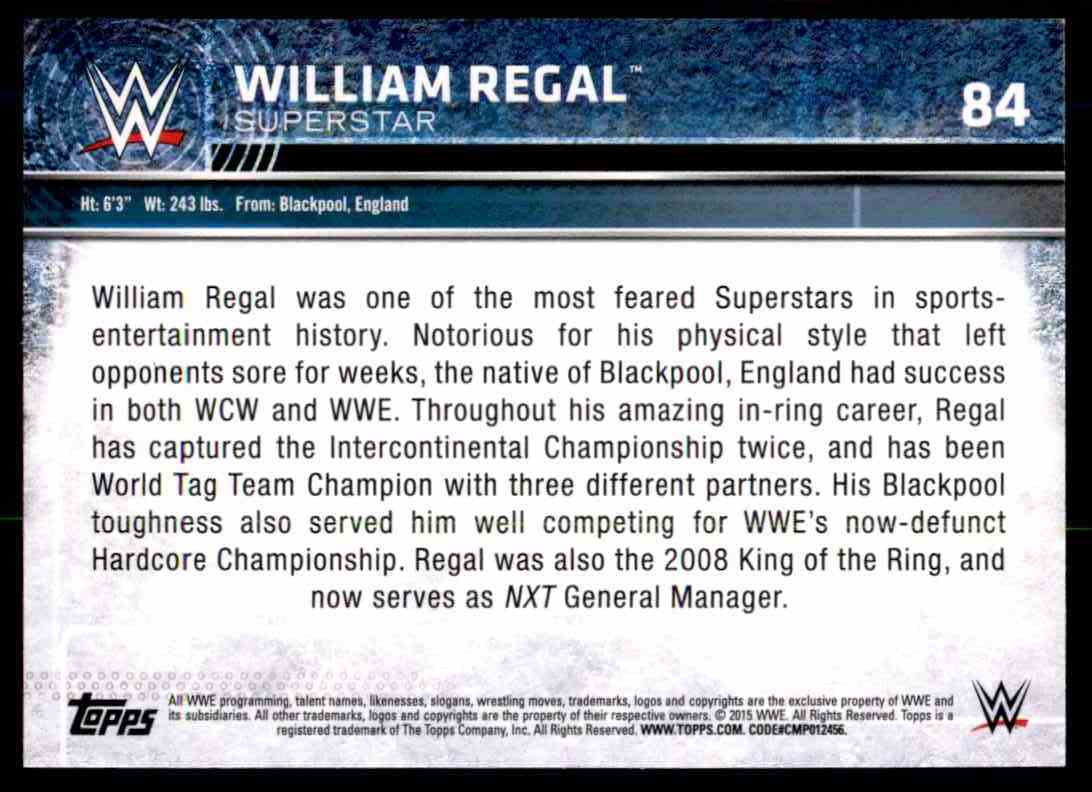 2015 Topps Wwe William Regal #84 on Kronozio