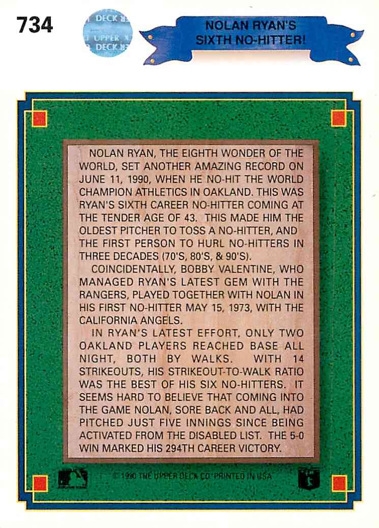 1990 Upper Deck Nolan Ryan #734 on Kronozio