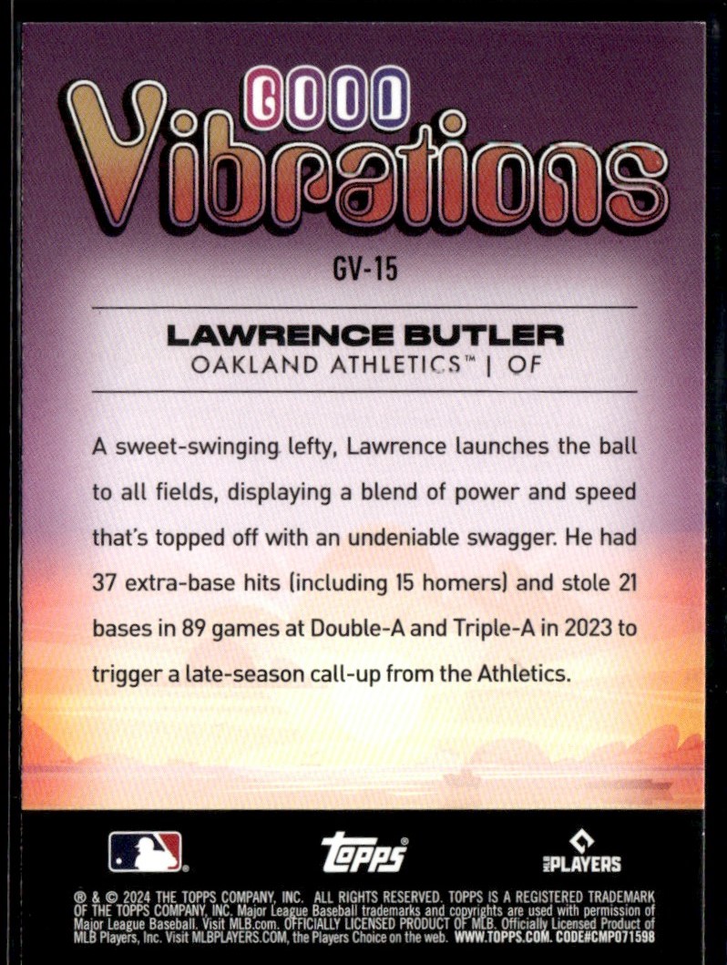2024 Topps Big League Good Vibrations Lawrence Butler #GV15 on Kronozio