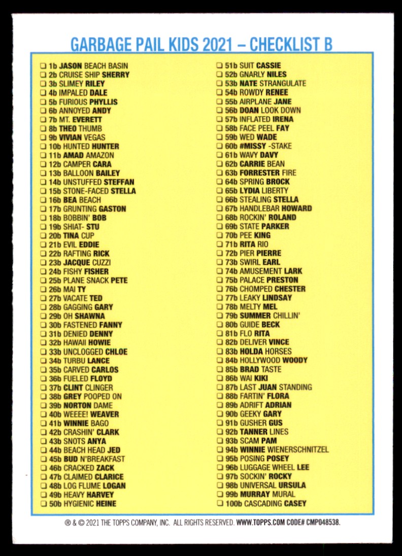 2021 Garbage Pail Kids GPK Go On Vacation Bruised Black CRUISIN' SUSAN ...