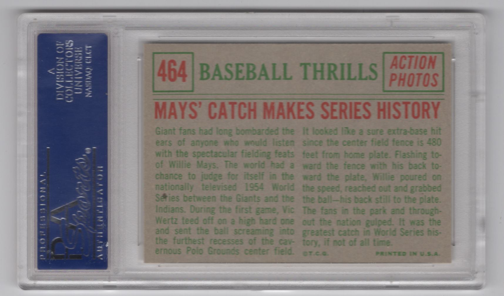1959 Topps MAYS MAKES CATCH #464 on Kronozio