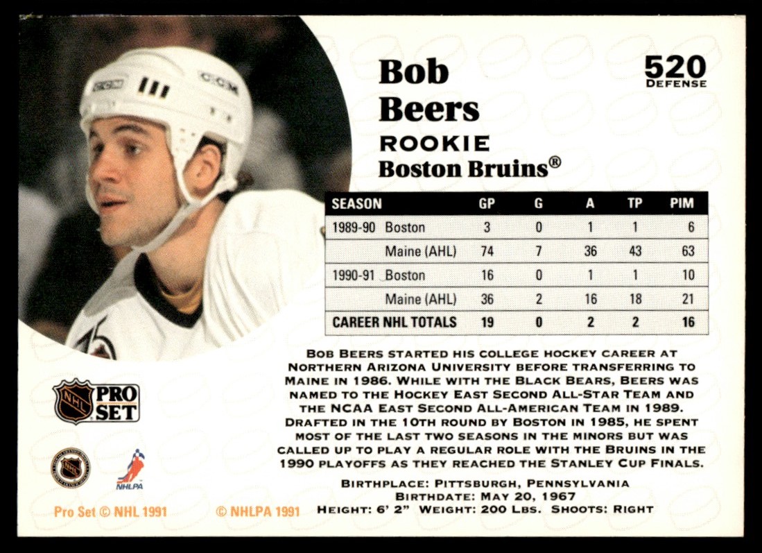 1991-92 Pro Set Bob Beers #520 on Kronozio