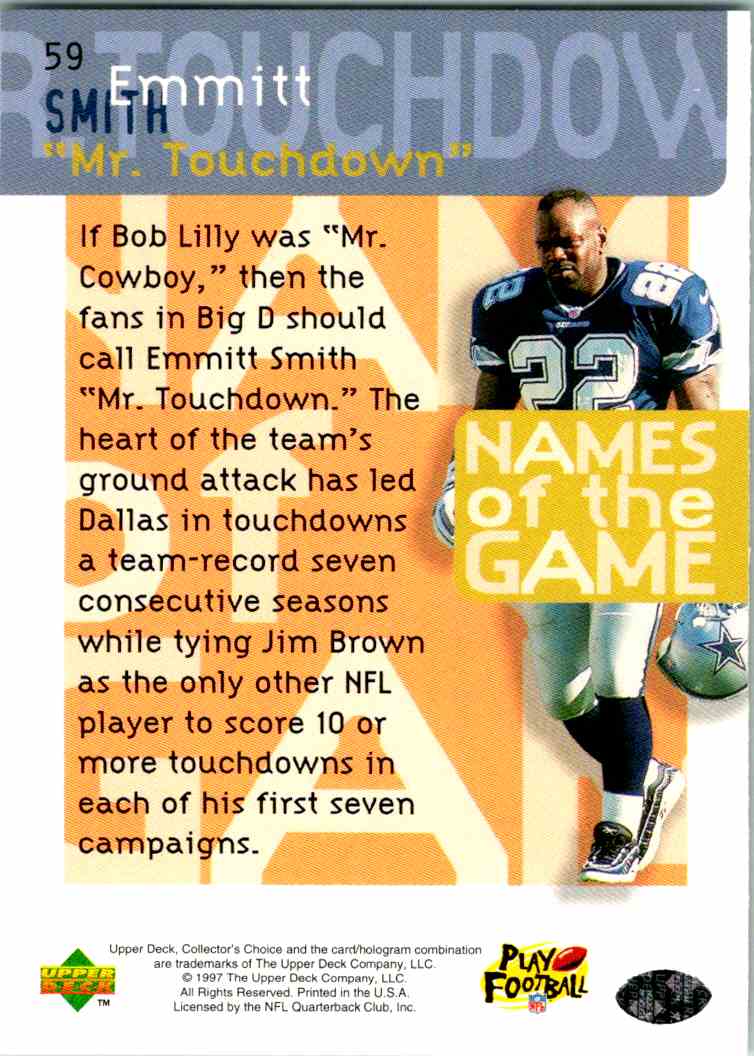 1997 Upper Deck Collector's Choice MR. Touchdown Emmitt Smith #59 on Kronozio