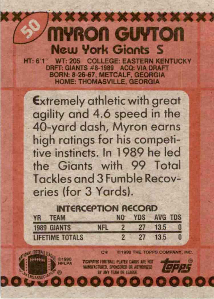 1990 Topps NFL Super Rookie Myron Guyton #50 on Kronozio