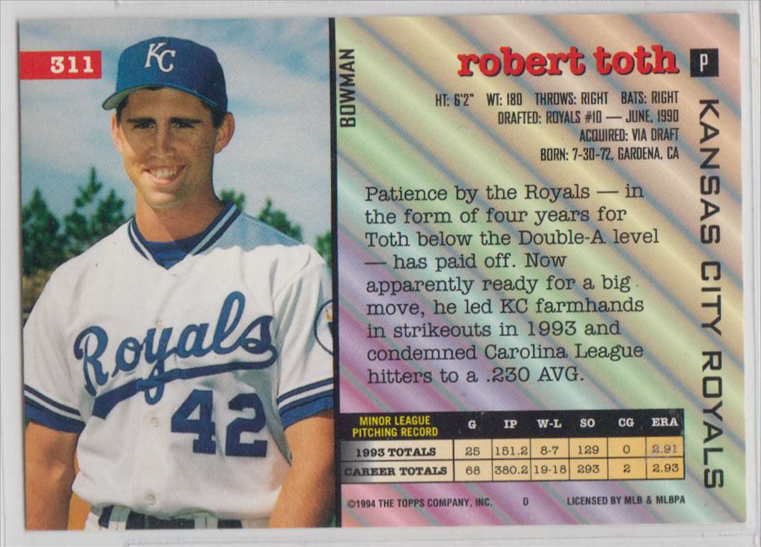 1994 Bowman Robert Toth #311 on Kronozio