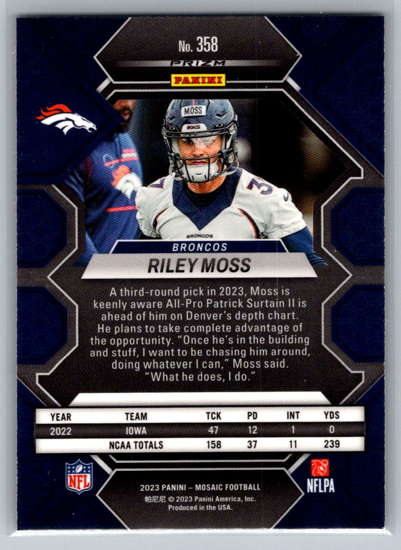 2023 Panini Mosaic Reactive Yellow Riley Moss #358 on Kronozio