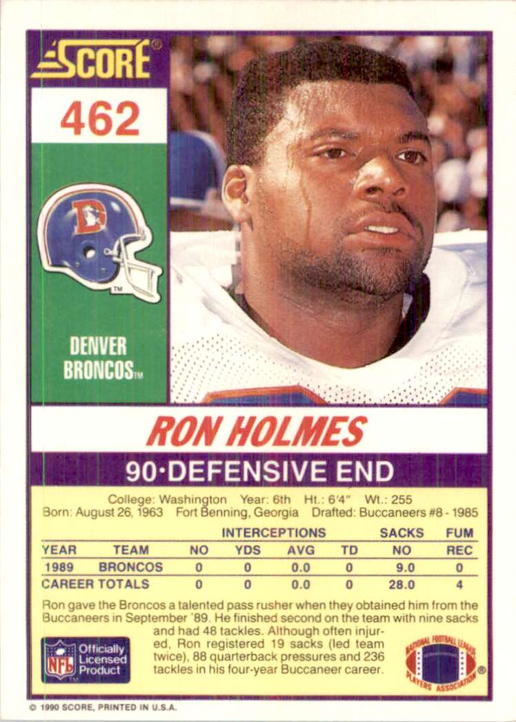 1990 Score NFL Ron Holmes #462 on Kronozio