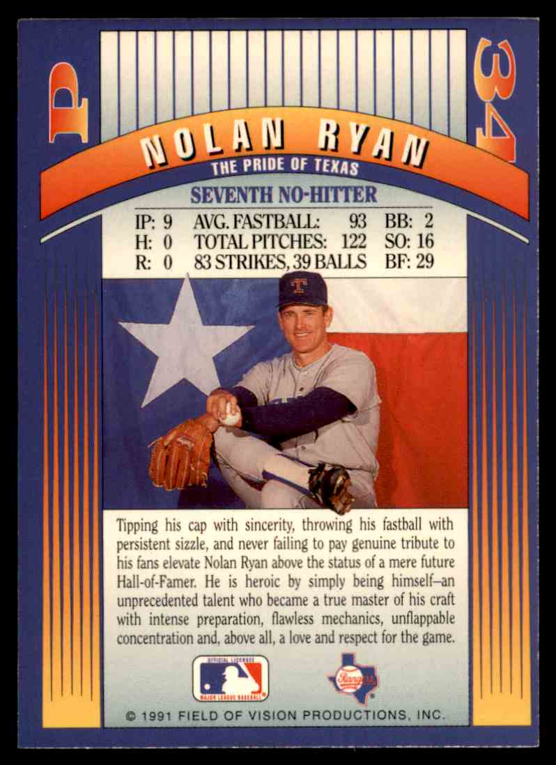 1991 Field Of Vision Silver Star Holograms Nolan Ryan #34 on Kronozio