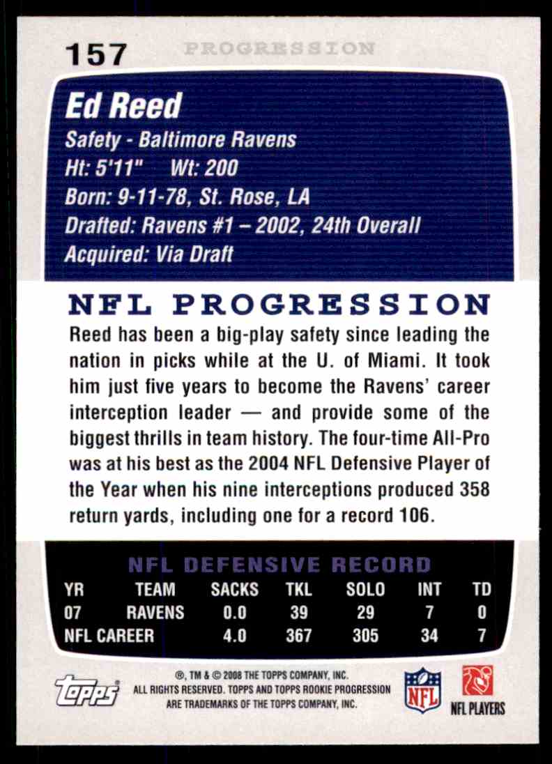 2008 Topps Rookie Progression Ed Reed(D)75=6 #157 on Kronozio