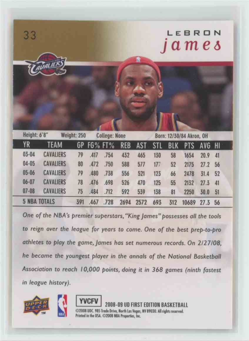 2008-09 Upper Deck First Edition Gold Lebron James #33 on Kronozio