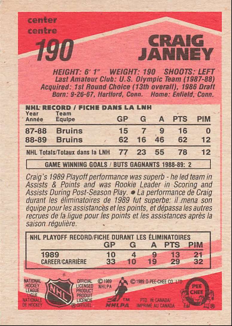 1989-90 O-Pee-Chee Craig Janney #190 on Kronozio