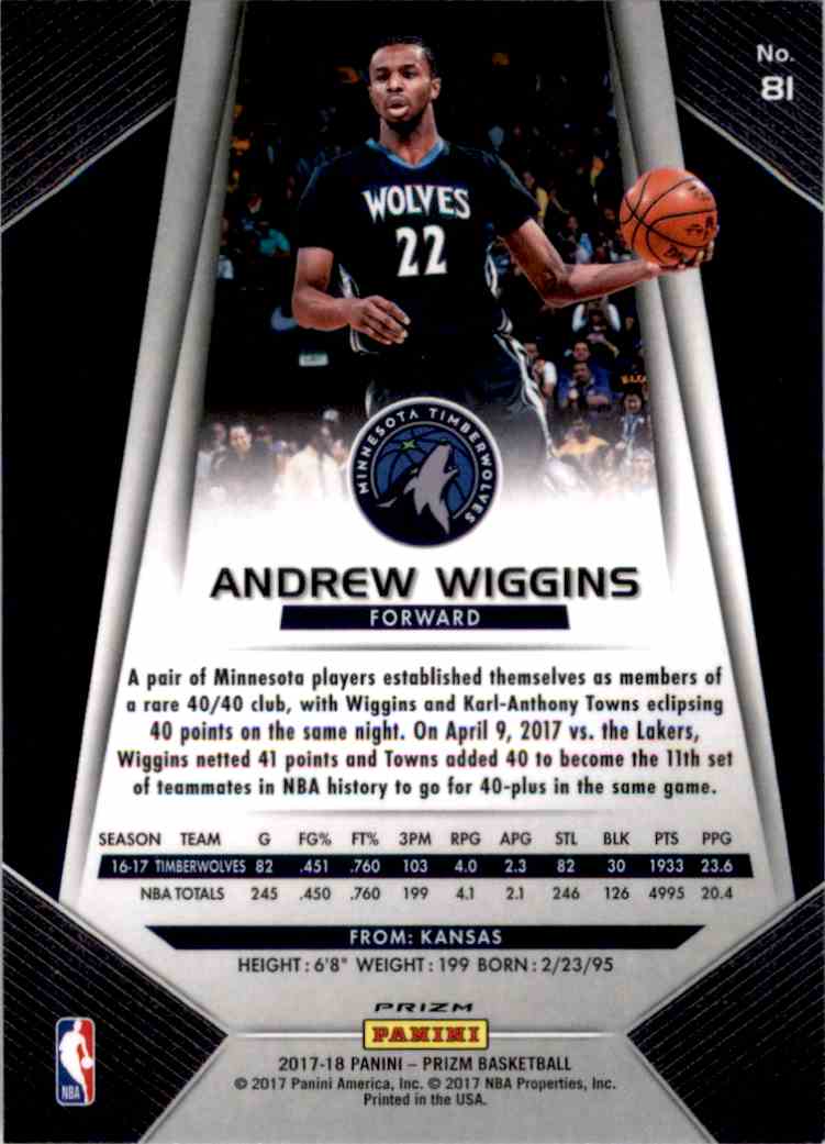 2017-18 Panini Prizm Prizms Fast Break Andrew Wiggins #81 on Kronozio