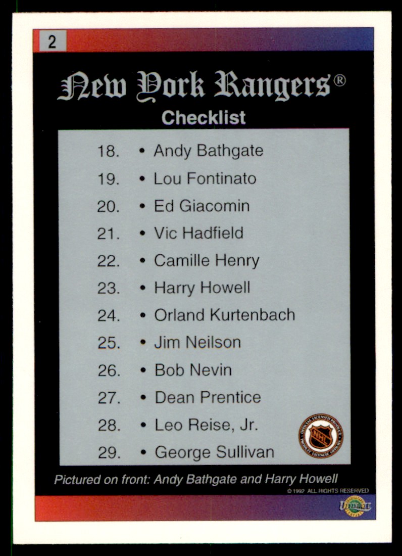 1991-92 Ultimate Original 6 Andy Bathgate/Harry Howell #2 on Kronozio
