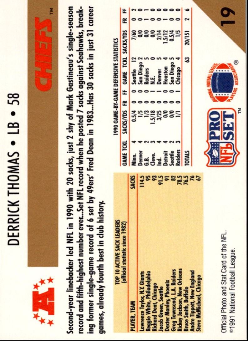 1992 Pro Set Power Derrick Thomas #58 on Kronozio