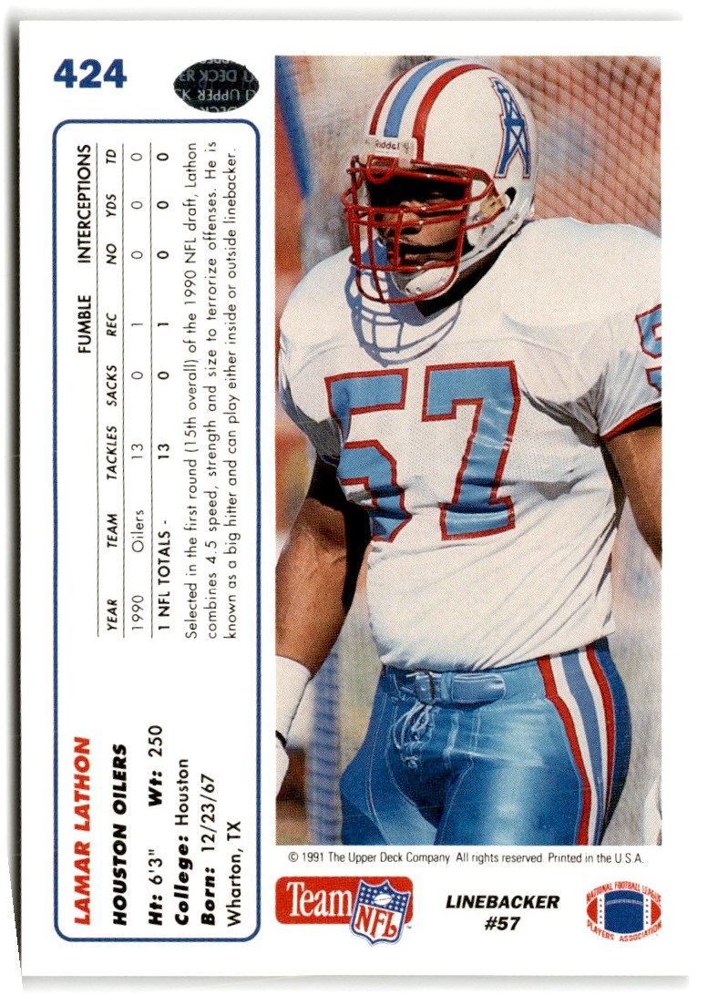 1991 Upper Deck Lamar Lathon #424 on Kronozio