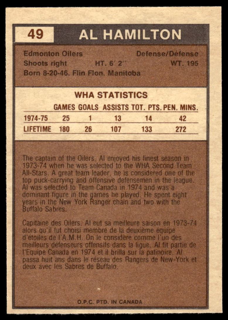 1975-76 O-Pee-Chee WHA NR-MINT Al Hamilton #49 on Kronozio