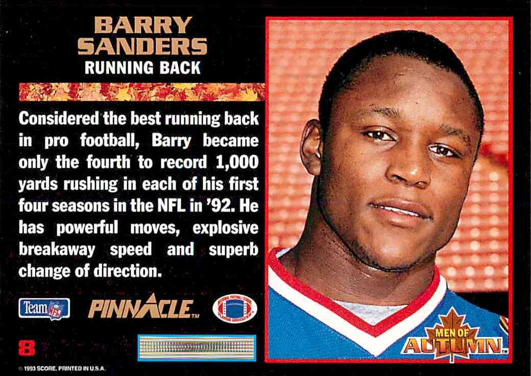 1993 Score Pinnacle Barry Sanders #8 on Kronozio