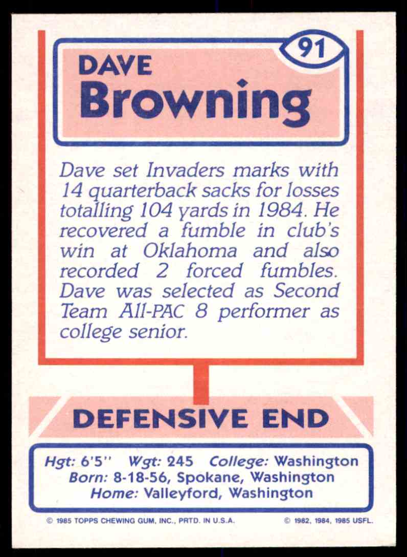 1985 Topps Usfl Dave Browning #91 on Kronozio