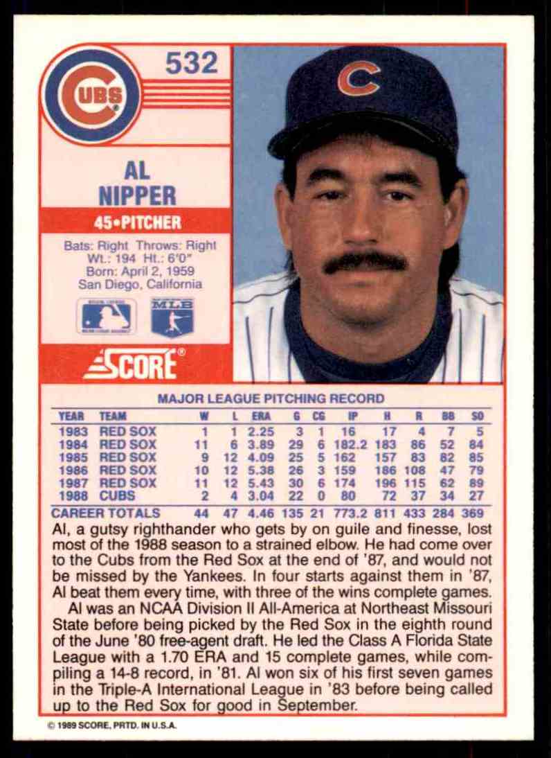 1989 Score Regular Al Nipper #532 on Kronozio