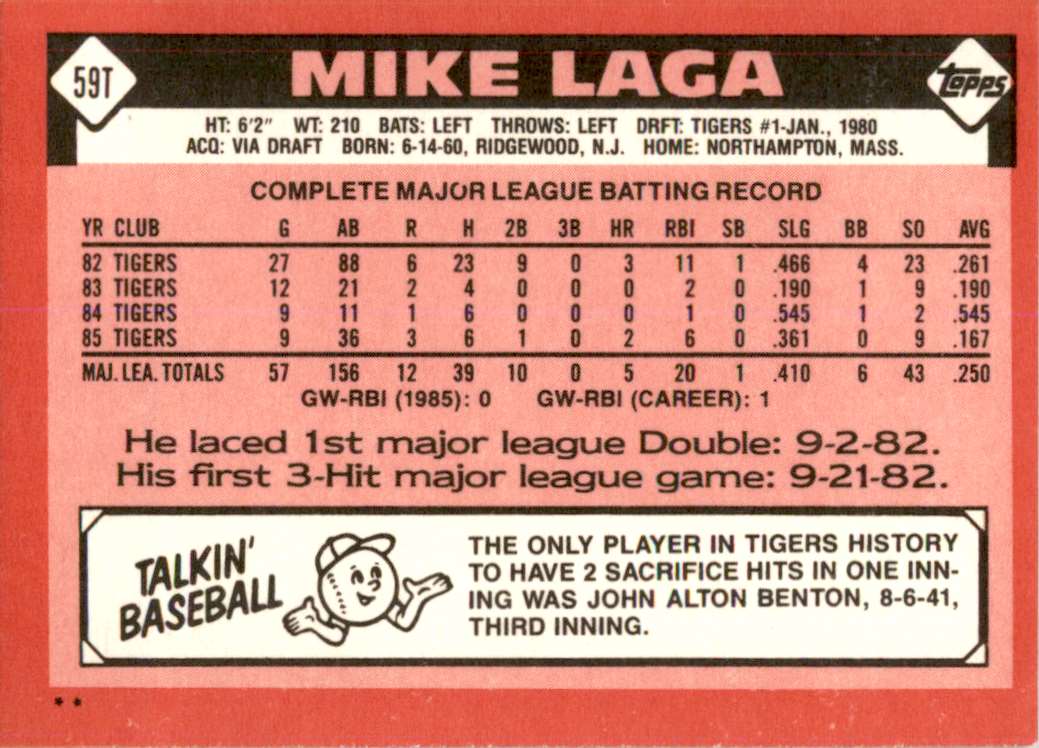 1986 Topps Traded Series Mike Laga #59T on Kronozio
