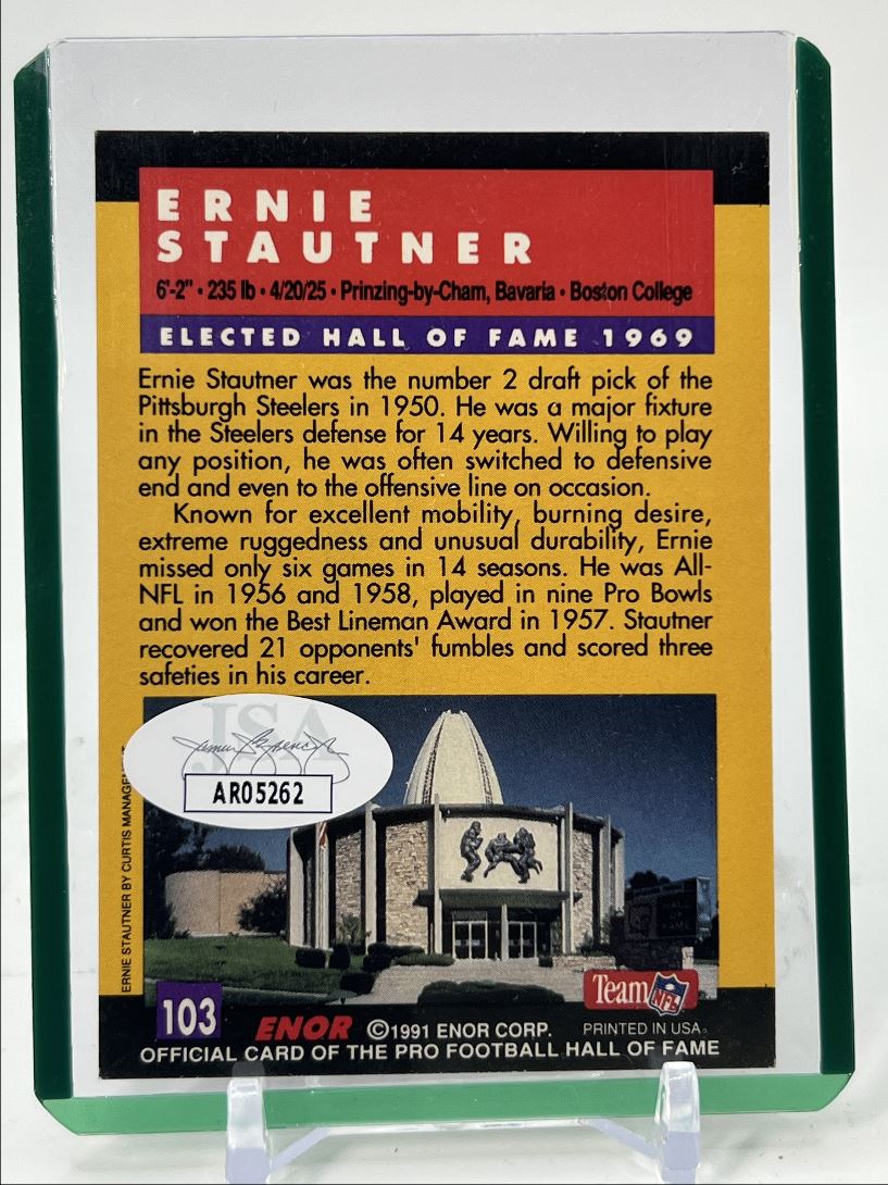 1991 ENOR PRO FOOTBALL HALL OF FAME ERNIE STAUTNER on Kronozio