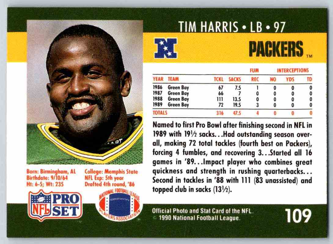 1990 Pro Set Tim Harris #109 on Kronozio