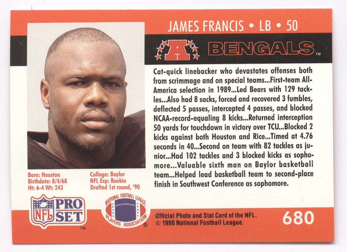 1990 Pro Set James Francis #680 on Kronozio