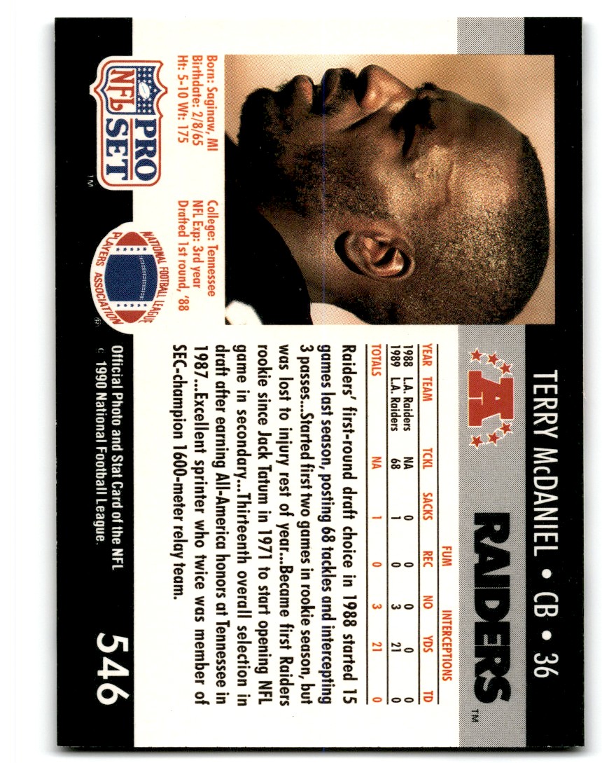 1990 Pro Set Super Bowl XXV Binder Raiders Terry McDaniel #546 on Kronozio