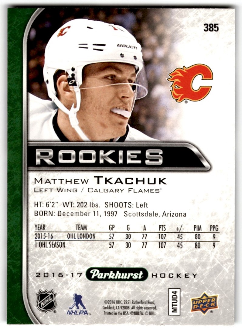 2016-17 Parkhurst Matthew Tkachuk #385 on Kronozio