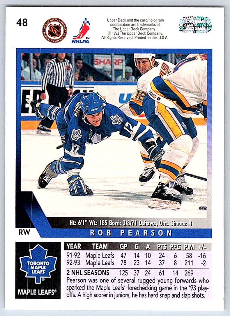 1993-94 Upper Deck Rob Pearson #48 on Kronozio