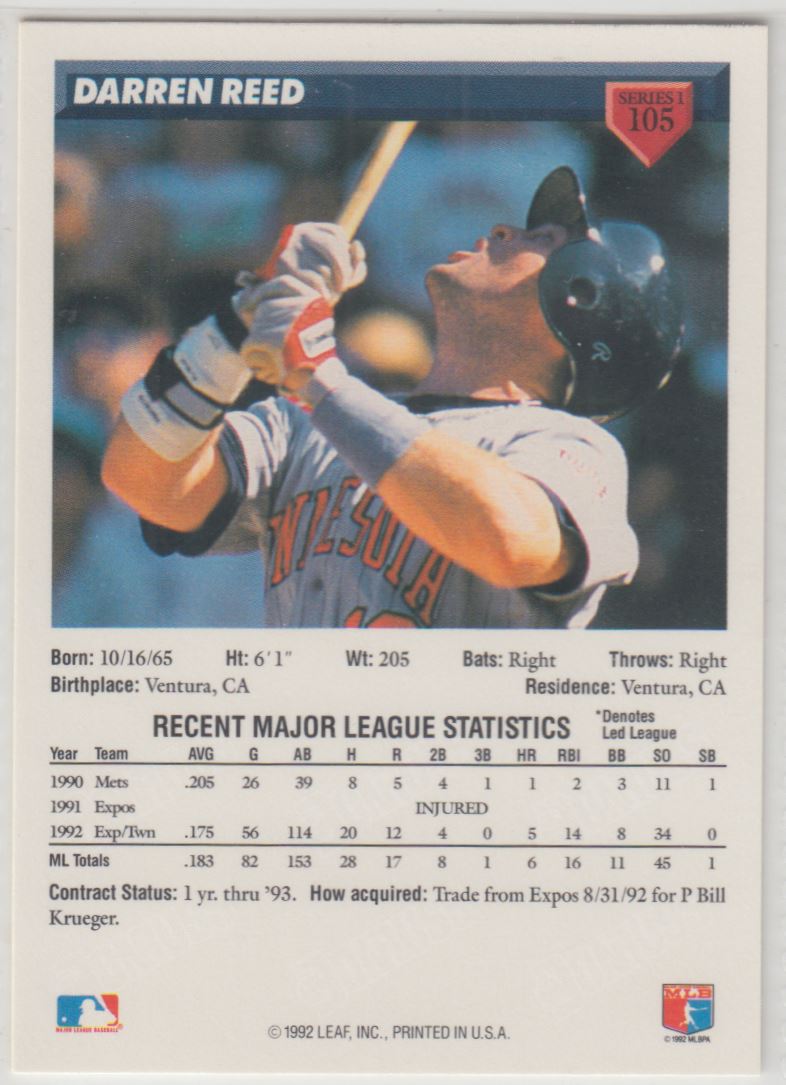 1993 Donruss Darren Reed #105 on Kronozio
