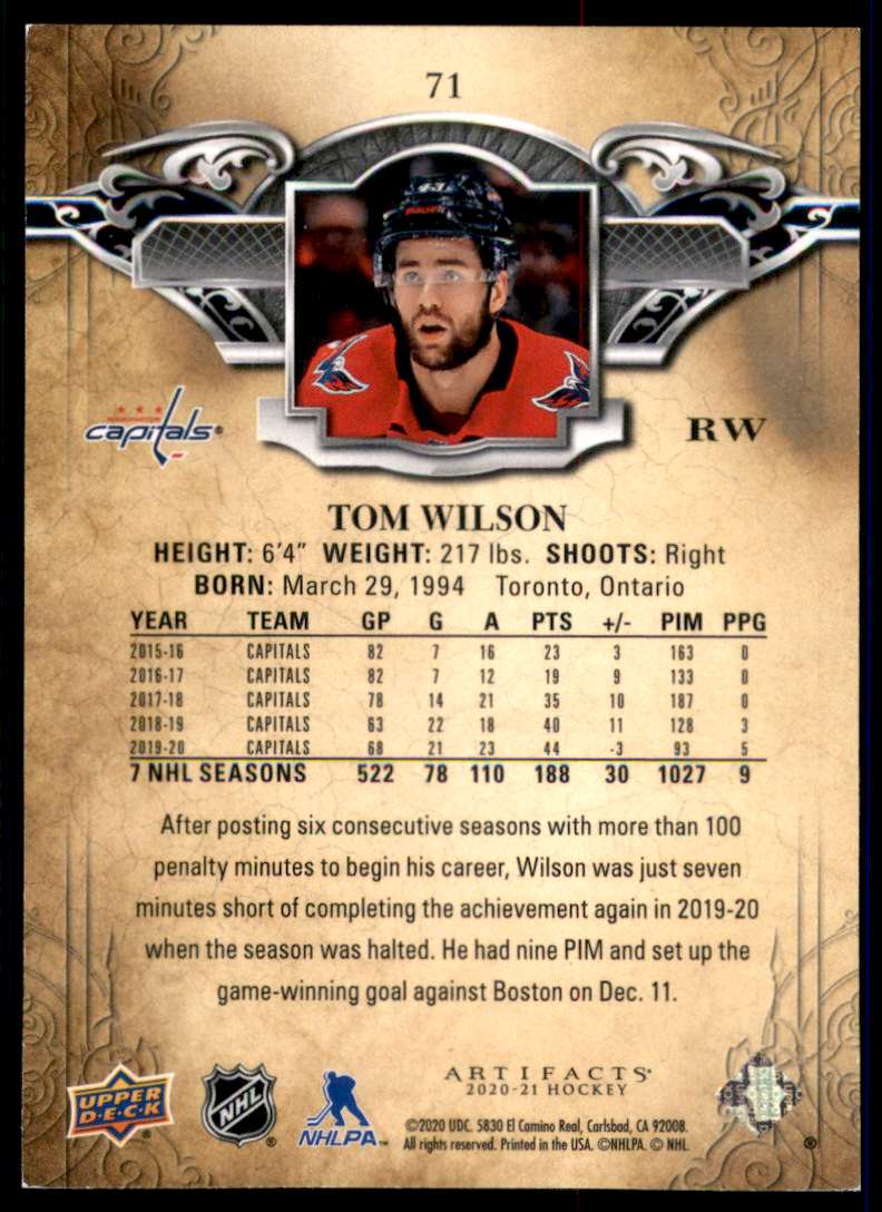 2020-21 Artifacts Blue Sapphire Tom Wilson #71 on Kronozio