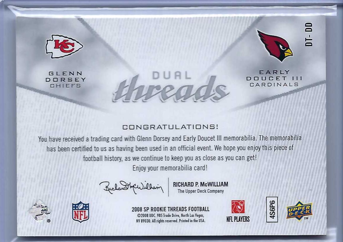 2008 SP Rookie Duel Threads Glenn Dorsey Early Doucet III on Kronozio