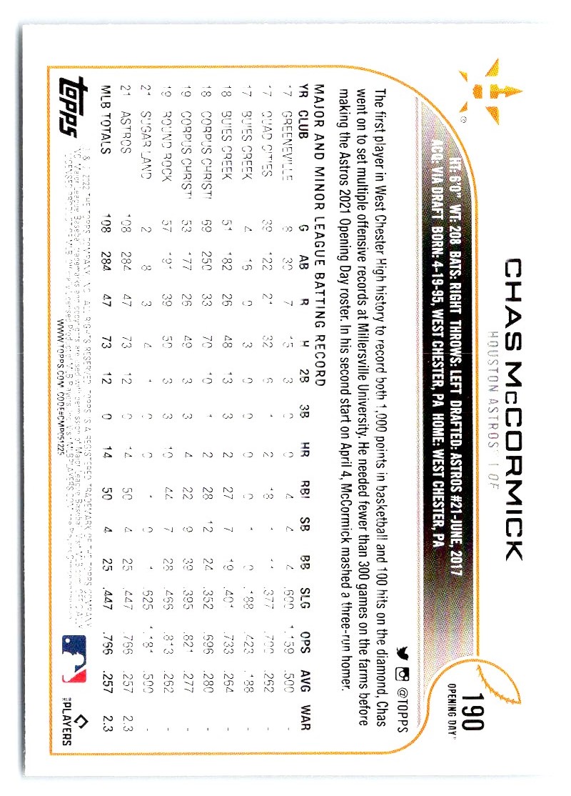 2022 Topps Opening Day Chas McCormick #190 on Kronozio